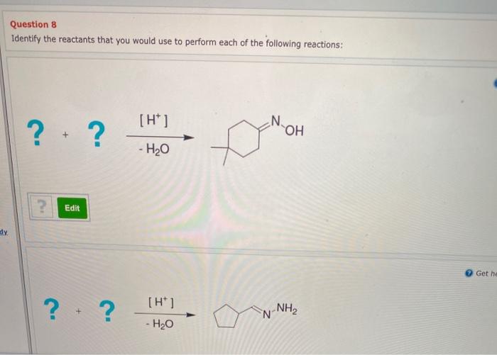Solved Question 8 Identify the reactants that you would use | Chegg.com