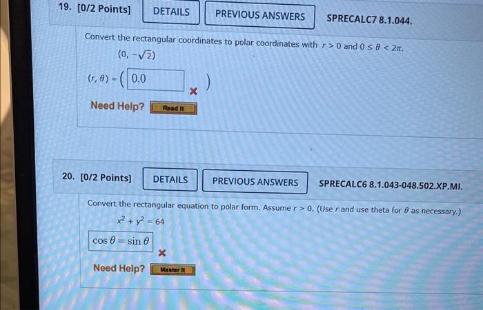 Solved Convert the polar equation to rectangular | Chegg.com