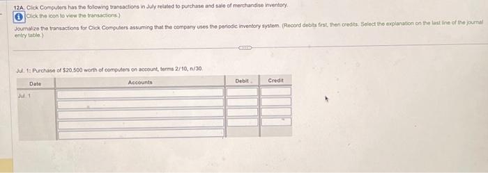 Solved 12A. Click Computers has the following transactions | Chegg.com