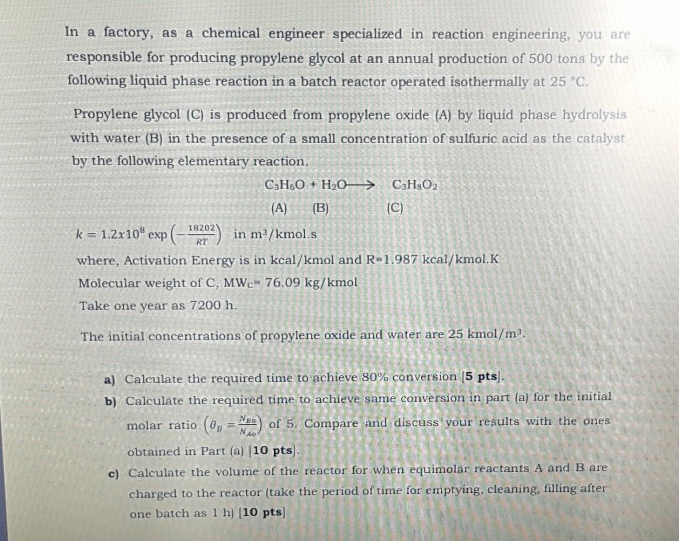 Solved In a factory, as a chemical engineer specialized in | Chegg.com