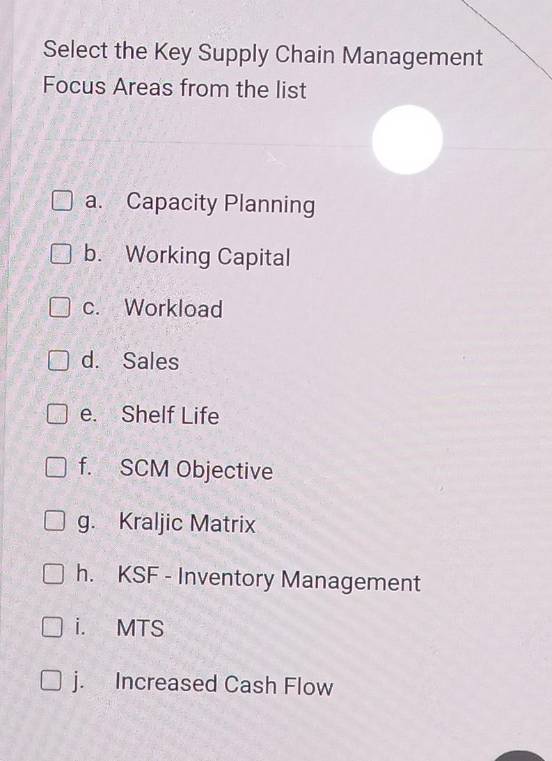 Solved Select the Key Supply Chain Management Focus Areas | Chegg.com