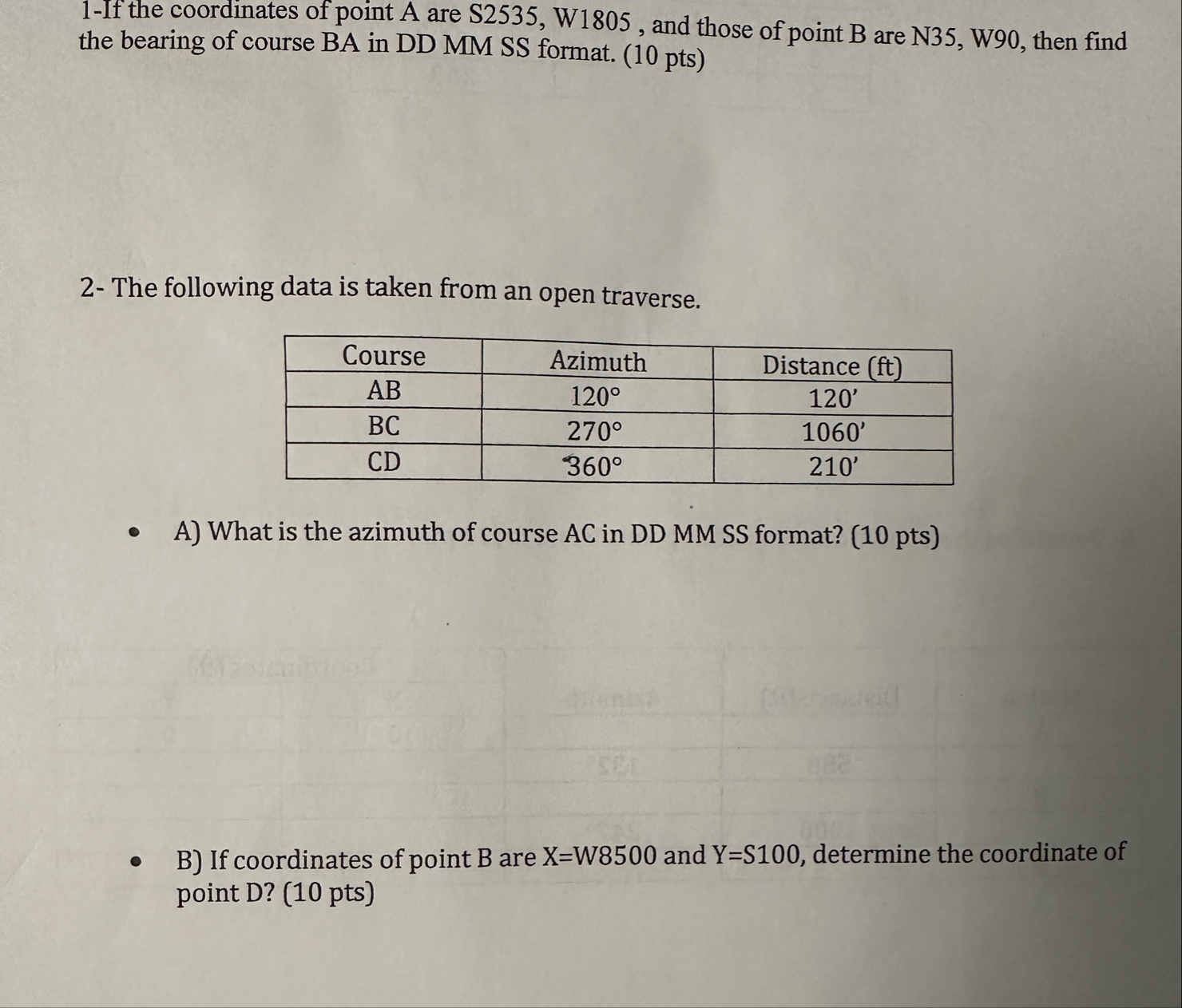 1-If the coordinates of point A are S2535, ﻿W1805, | Chegg.com