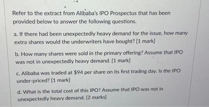 Refer to the extract from Alibaba's IPO Prospectus | Chegg.com