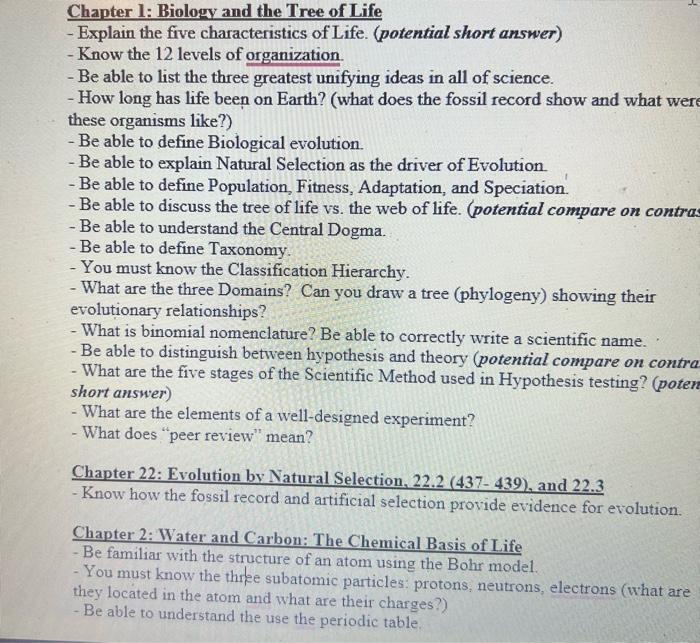 Solved Chapter 1: Biology and the Tree of Life - Explain the | Chegg.com