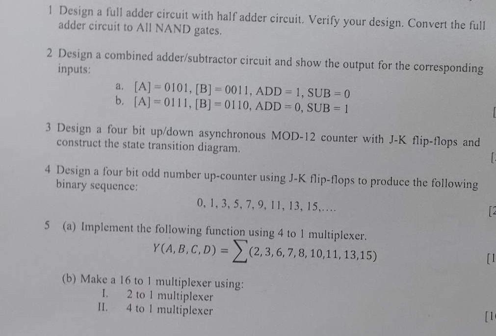 Solved 1 Design a full adder circuit with half adder | Chegg.com