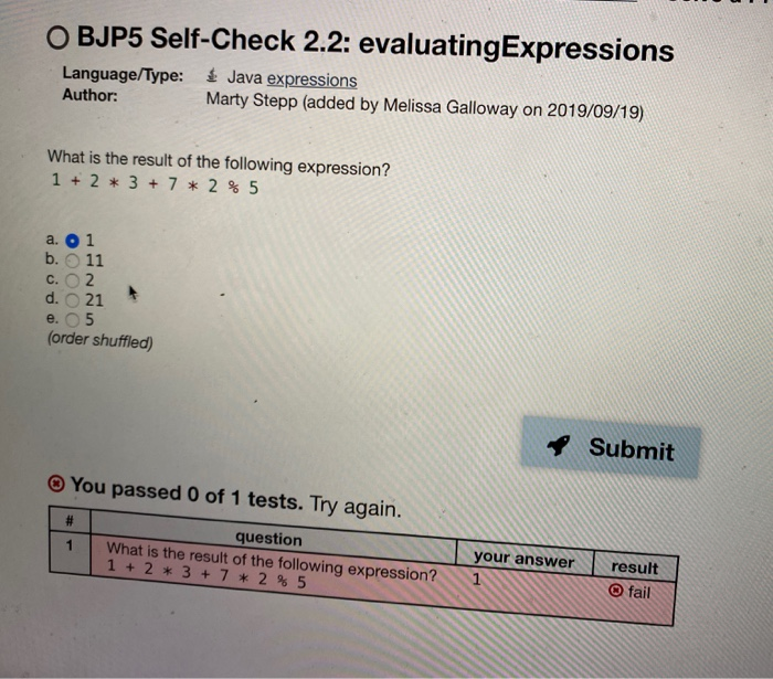 Solved OBJP5 Self-Check 2.2: evaluatingExpressions | Chegg.com
