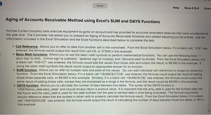 Solved Saved Help Save & Exit Sub Aging of Accounts | Chegg.com