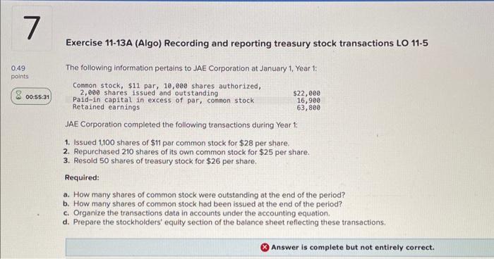 Solved Exercise 11-13A (Algo) Recording and reporting | Chegg.com