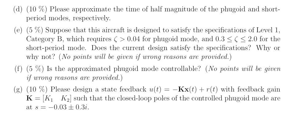 2. Consider the longitudinal motion of an airplane | Chegg.com