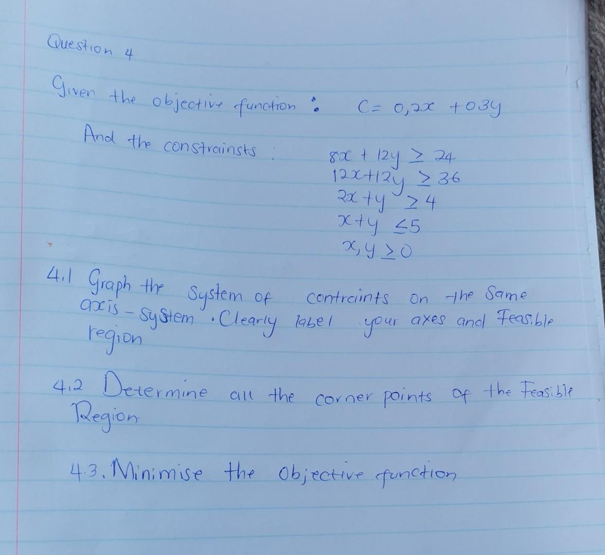 Solved Question 4 Given the objective function • And the | Chegg.com