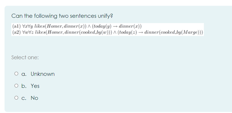 Solved Can the following two sentences unify?(a1) ﻿ Homer, | Chegg.com