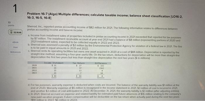 Solved 1 Problem 16-7 (Algo) Multiple differences; calculate | Chegg.com