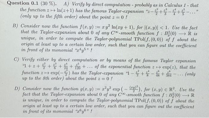 Solved Question 0.1 (30 %). A) Verify by direct computation | Chegg.com