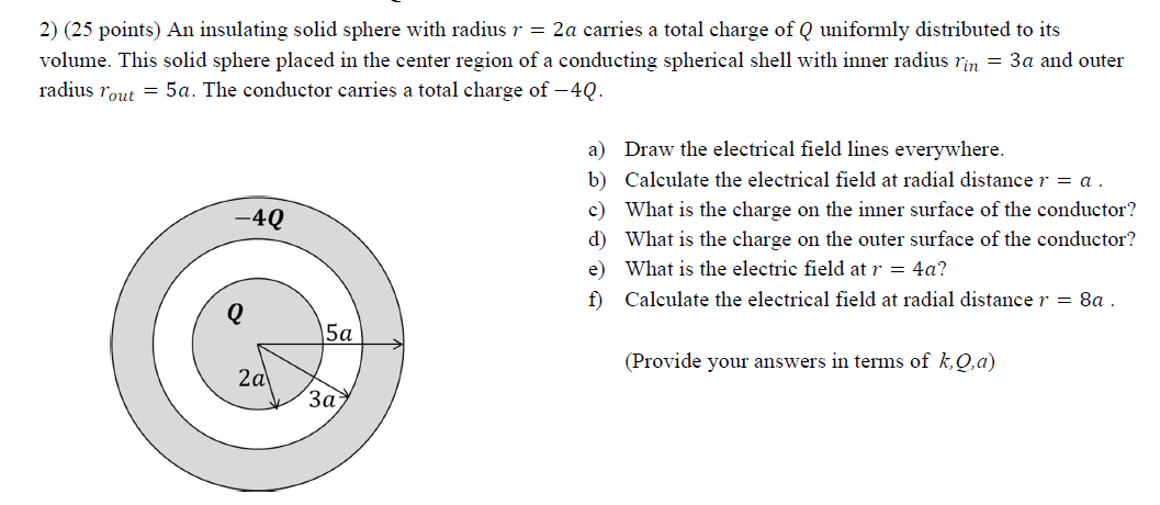 Solved (25 ﻿points) ﻿An insulating solid sphere with radius | Chegg.com