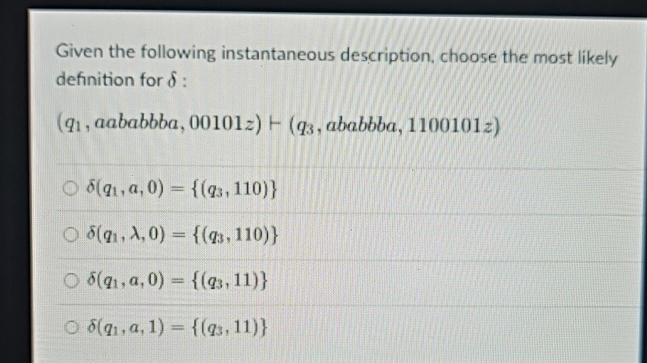 Solved Given the following instantaneous description, choose | Chegg.com
