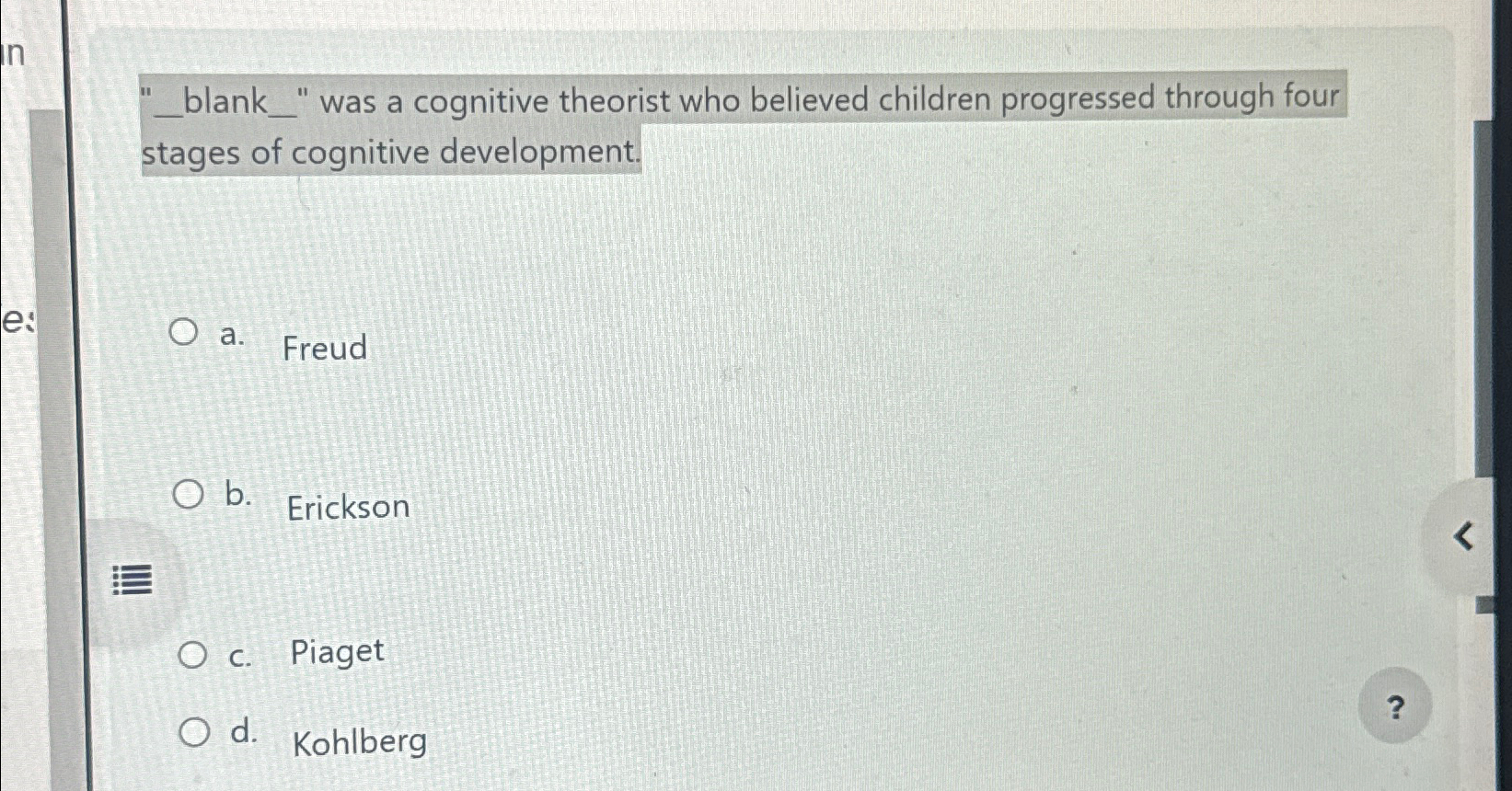 Solved "" ﻿was a cognitive theorist who believed children | Chegg.com