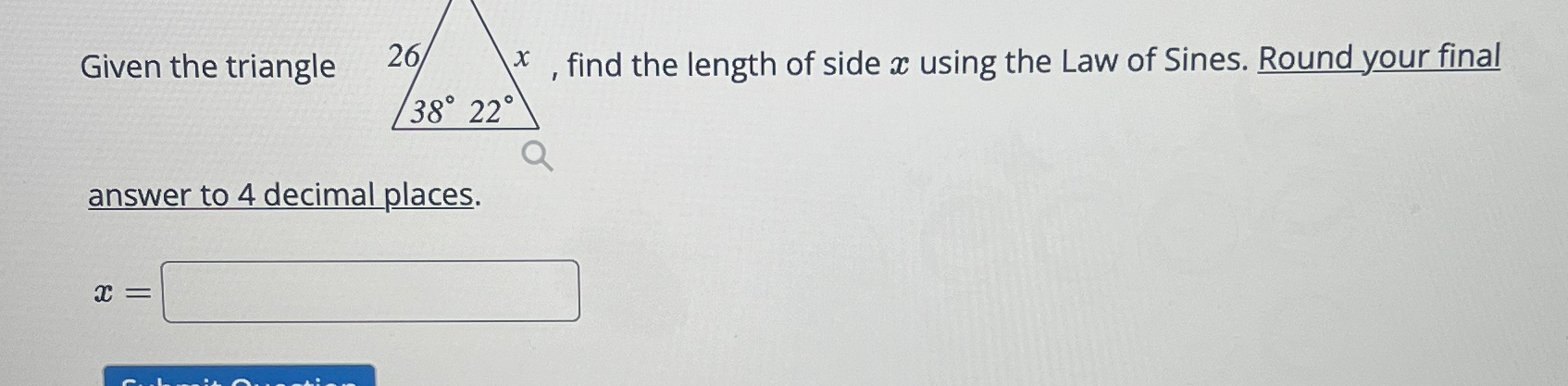 Solved Given the triangle26 x, ﻿find the length of side x | Chegg.com