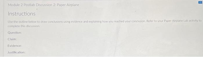 Solved Module 2 Postlab Discussion 2: Paper Airplane | Chegg.com