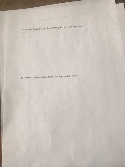 Solved r) - (Va) - 10. Prove or disprove using a Truth Table | Chegg.com