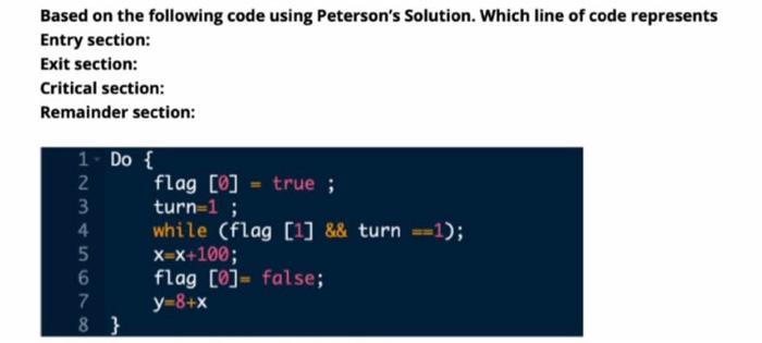 Solved Based on the following code using Peterson's | Chegg.com