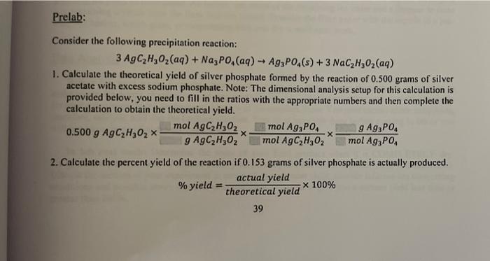 Solved Prelab: Consider the following precipitation | Chegg.com Solved Prelab: Consider the following precipitation | Chegg.com