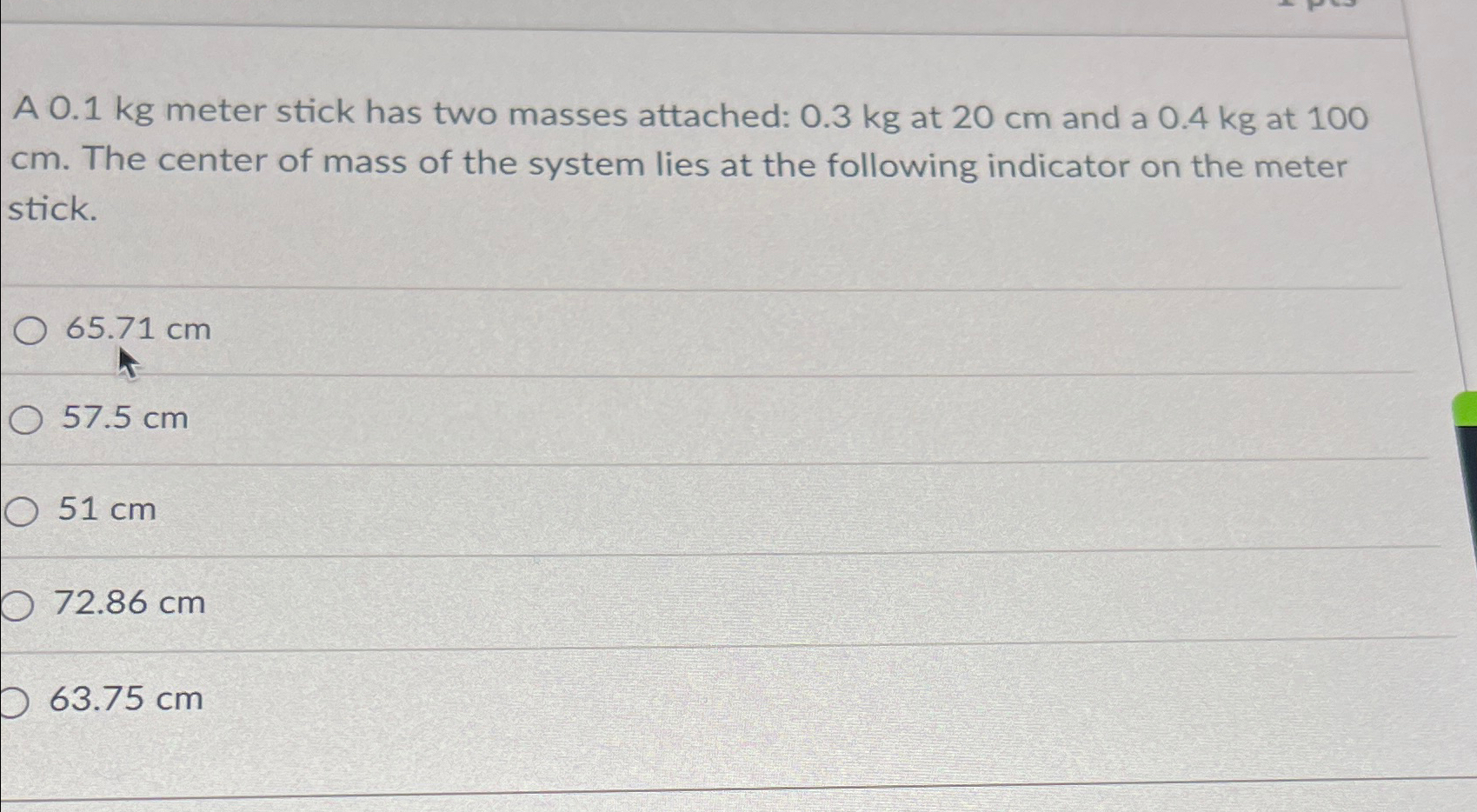 Solved A 0.1kg ﻿meter stick has two masses attached: 0.3kg | Chegg.com