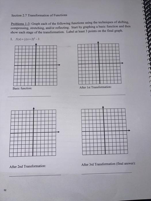 Solved Section 2.7 Transformation of Functions Problems 1-3: | Chegg.com