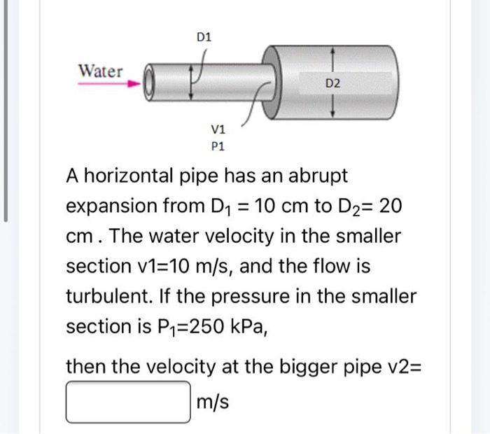 Solved A horizontal pipe has an abrupt expansion from D1=10 | Chegg.com