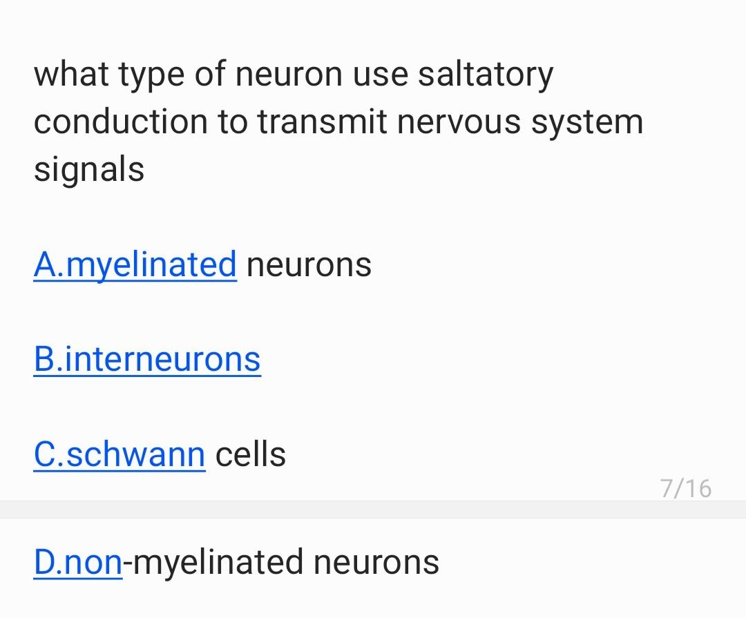 Solved what type of neuron use saltatory conduction to | Chegg.com