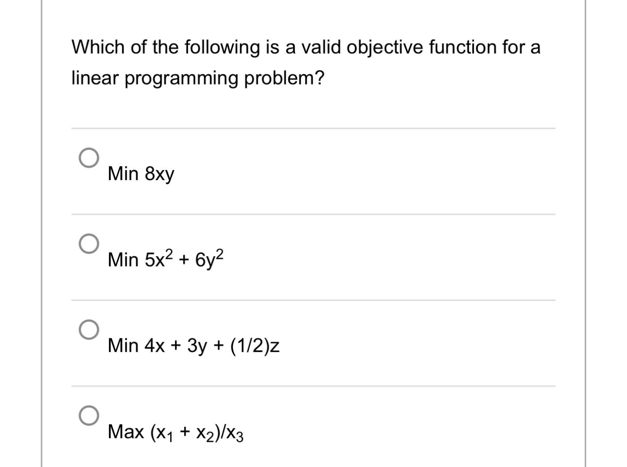 Solved Which of the following is a valid objective function | Chegg.com