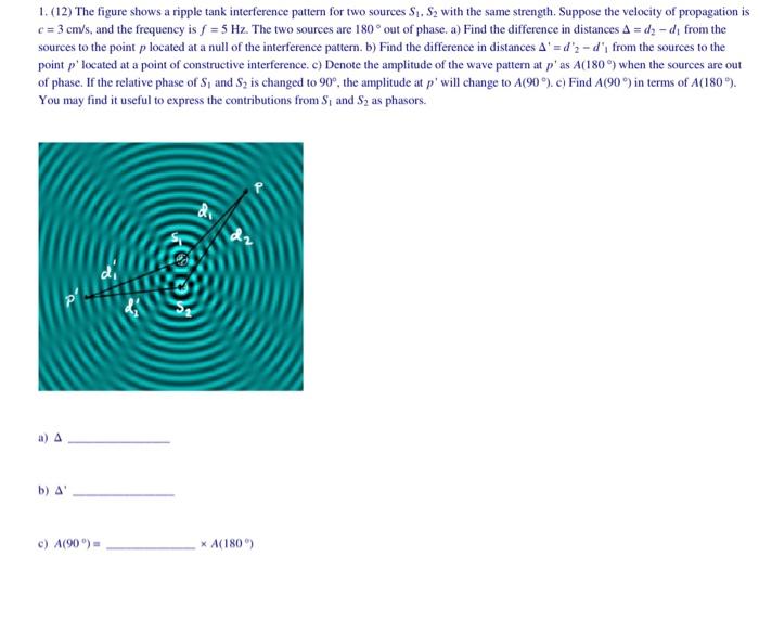 Solved 1. (12) The figure shows a ripple tank interference | Chegg.com