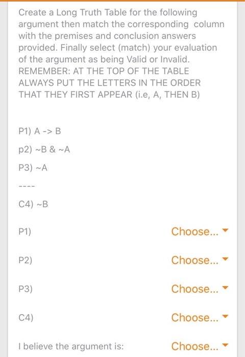 Create a Long Truth Table for the following argument | Chegg.com