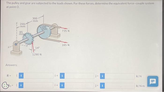 Solved The pulley and gear are subjected to the loads shown. | Chegg.com