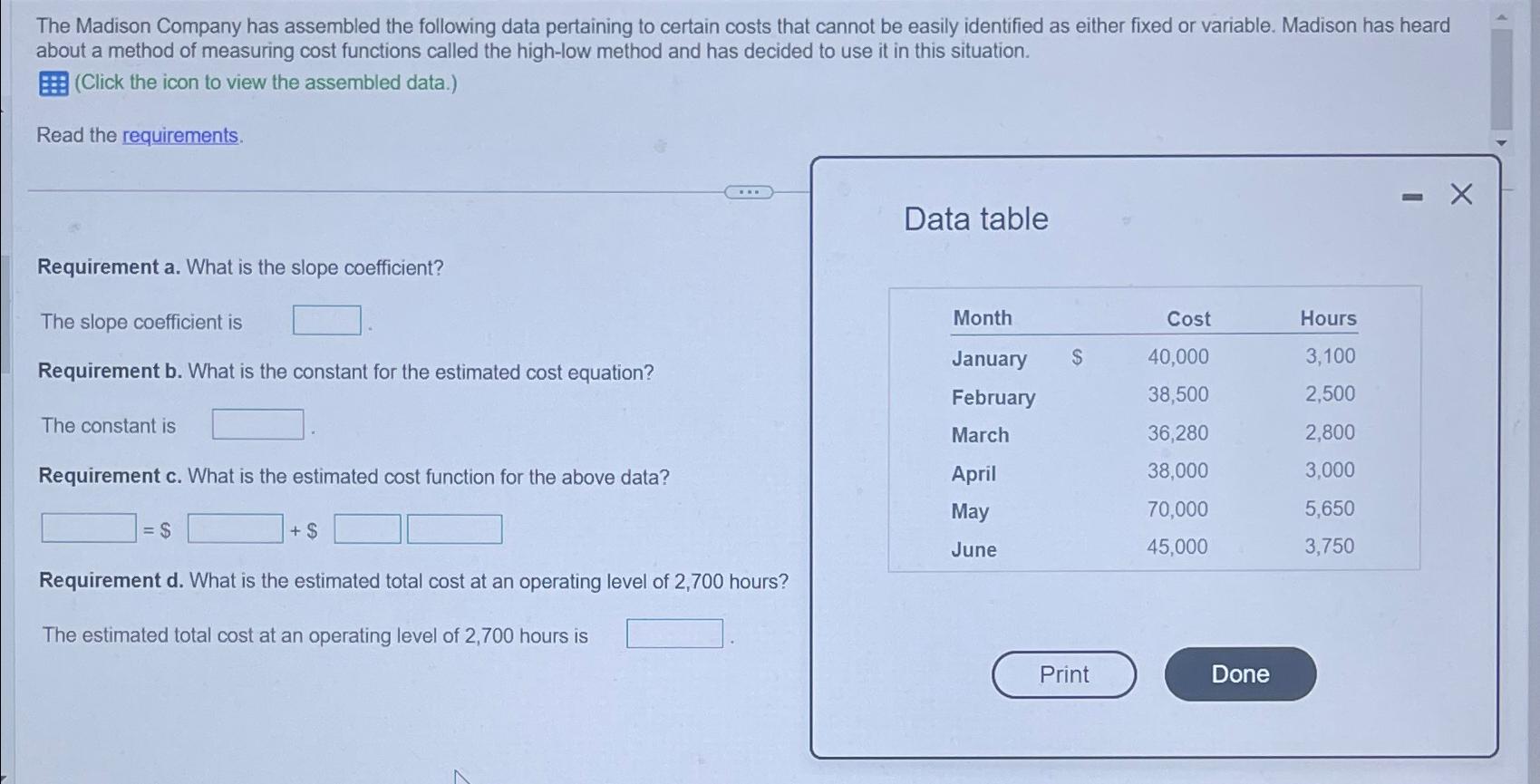 Solved The Madison Company has assembled the following data | Chegg.com