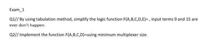 Exam1 01 By Using Tabulation Method Simplify The 