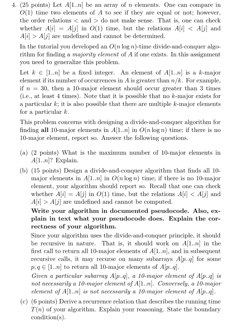 Solved (25 ﻿points) ﻿Let A[1..n] ﻿be an array of n | Chegg.com