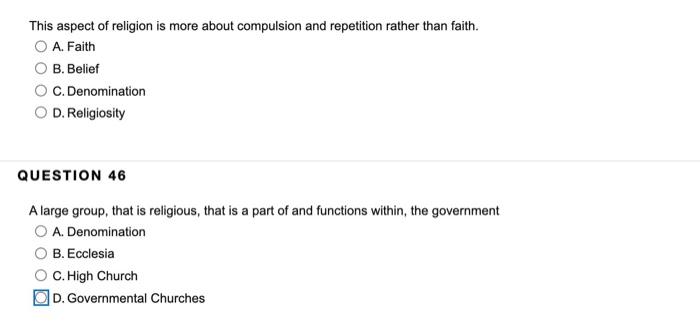 This aspect of religion is more about compulsion and | Chegg.com