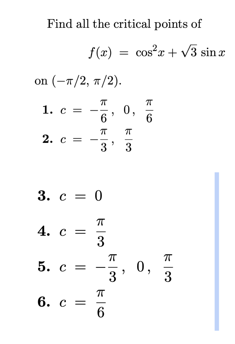 Solved Find all the critical points off(x)=cos2x+32sinxon | Chegg.com