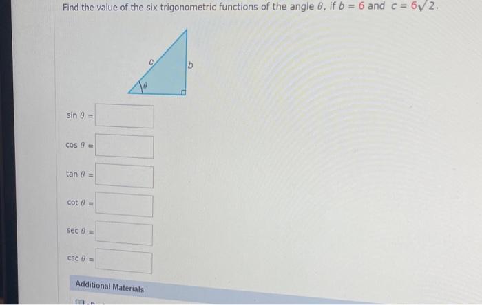 Solved Find the value of the six trigonometric functions of | Chegg.com