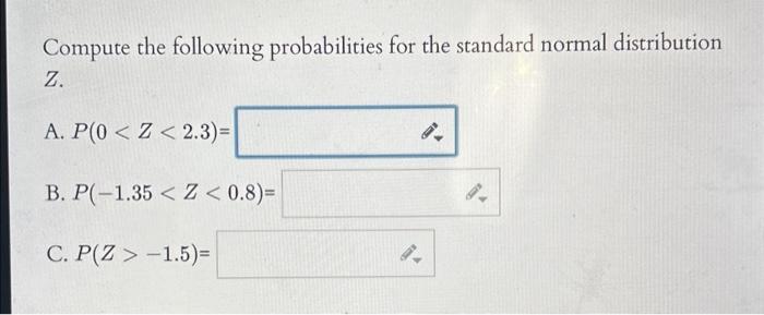 Solved Compute the following probabilities for the standard | Chegg.com