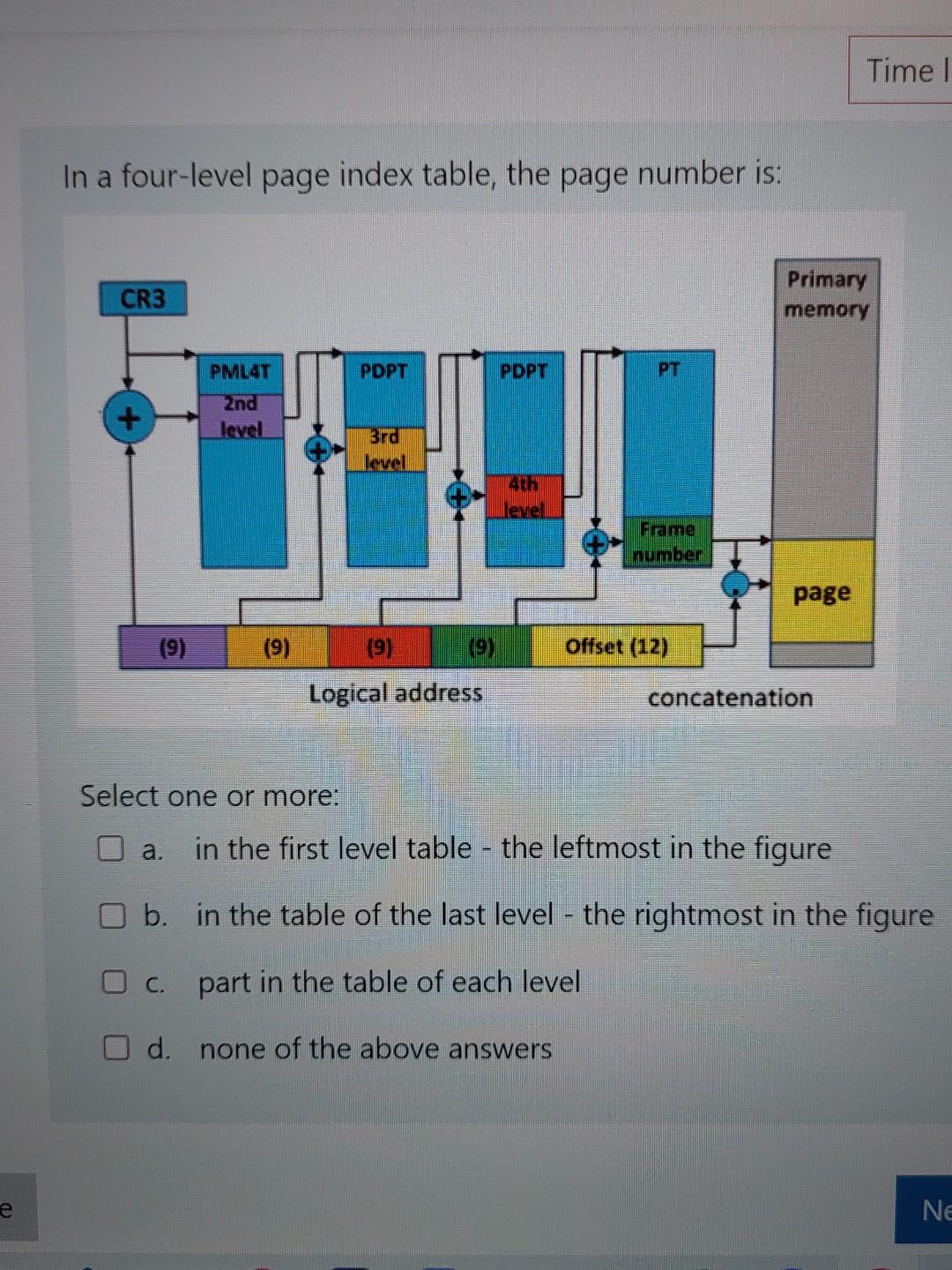Solved In a four-level page index table, the page number is: | Chegg.com
