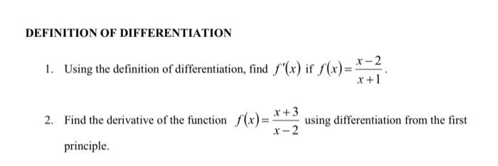 Solved DEFINITION OF DIFFERENTIATION 1. Using the definition | Chegg.com