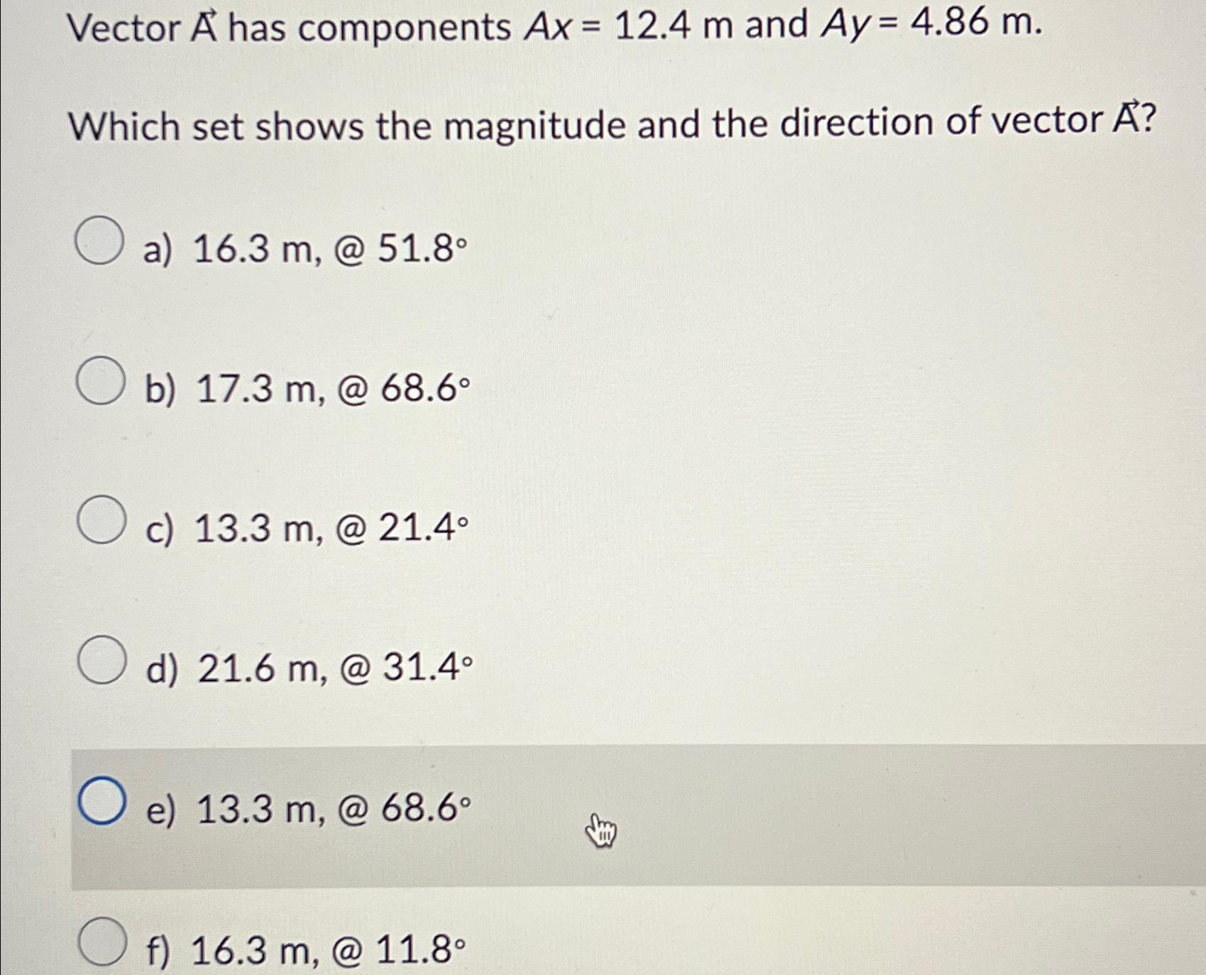 Solved Vector vec(A) ﻿has components Ax=12.4m ﻿and | Chegg.com