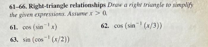 Solved 61-66. Right-triangle relationships Draw a right | Chegg.com