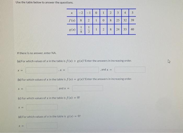 Solved Use the table below to answer the questions. If there | Chegg.com