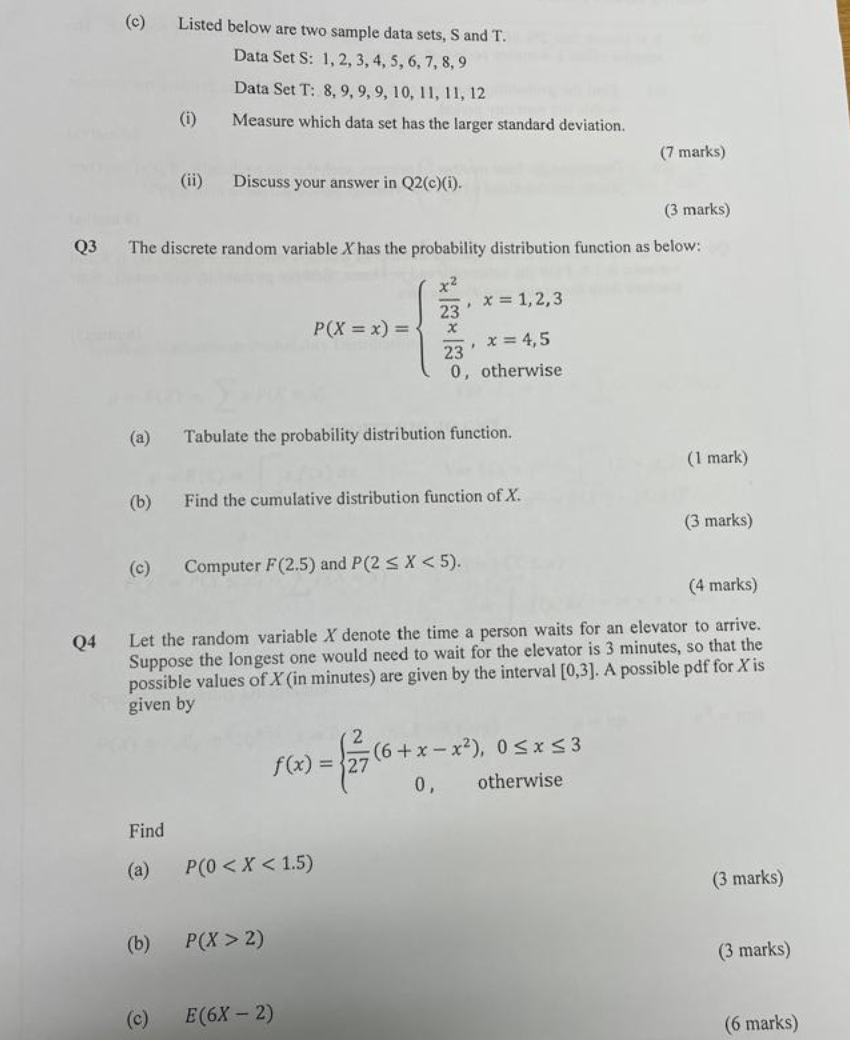 Solved (c) ﻿Listed below are two sample data sets, S ﻿and | Chegg.com