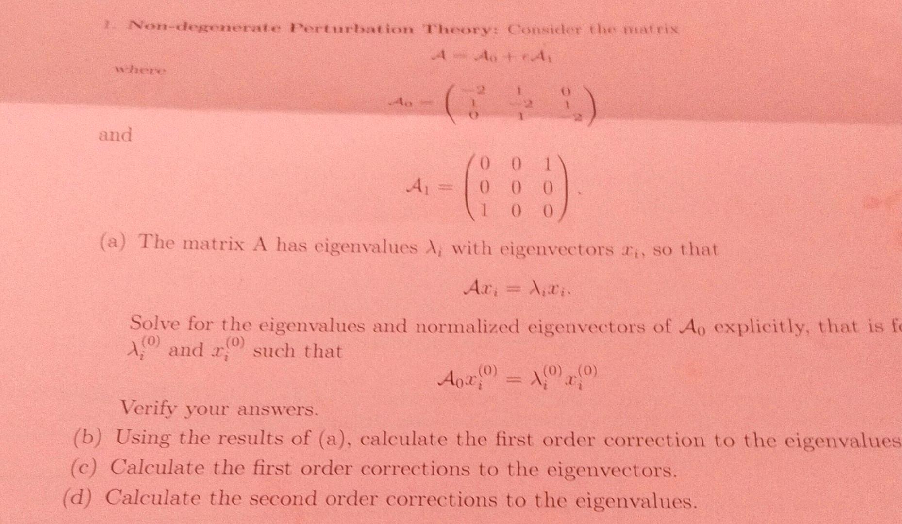 Solved 1. Non-degenerate Perturbation Theory: Consider the | Chegg.com