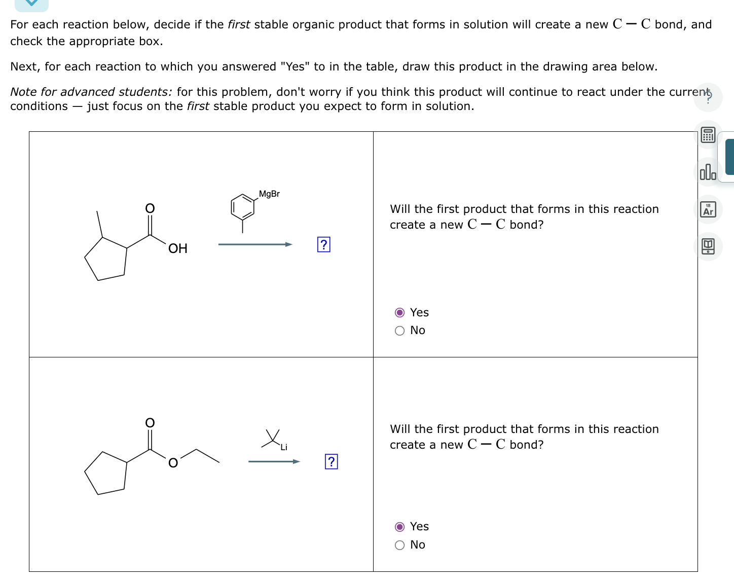 Solved For each reaction below, decide if the first stable | Chegg.com