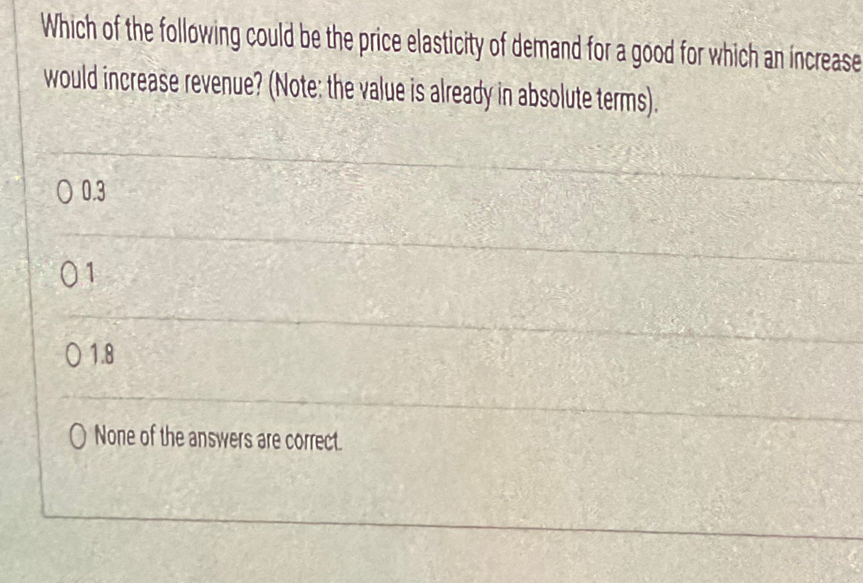 Solved Which of the following could be the price elasticity | Chegg.com