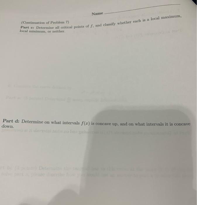 Solved 7. (4 points each, 16 points total) Let Name Part a: | Chegg.com